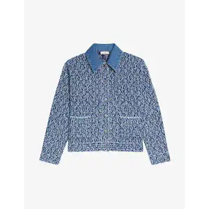 Sandro Jeny Knitted And Stretch-Denim Jacket In Navy Ecru 29