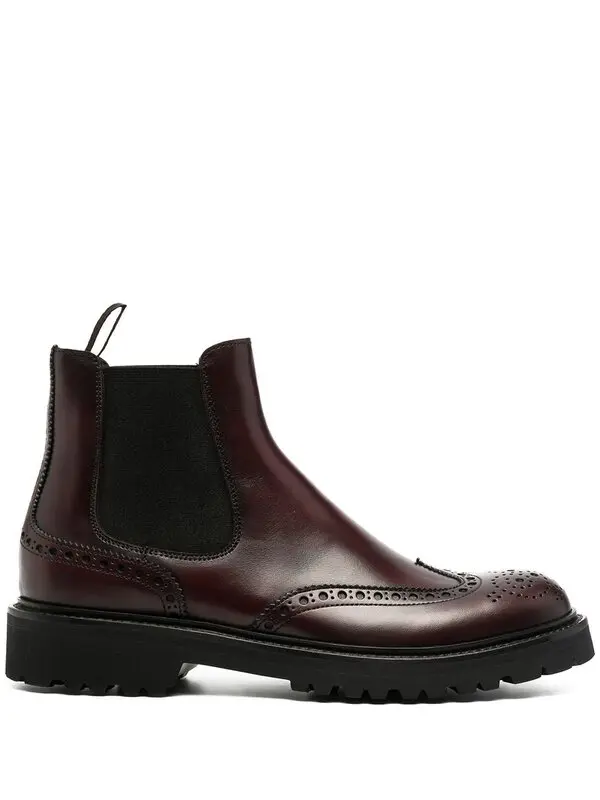 SCAROSSO Brogue Detail Chelsea Boots - Red