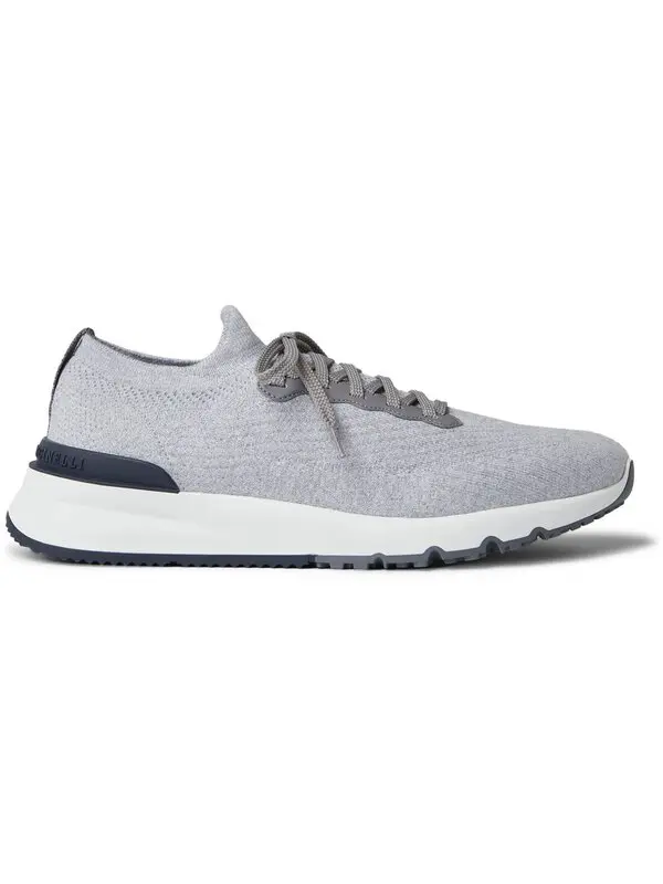 Brunello Cucinelli Leather-trimmed Stretch-knit Sneakers