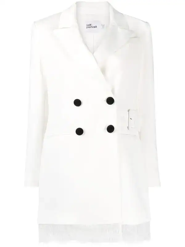 Self-Portrait Lace-Trim Double-Breasted Blazer Dress In White - 40% Off |  Editorialist