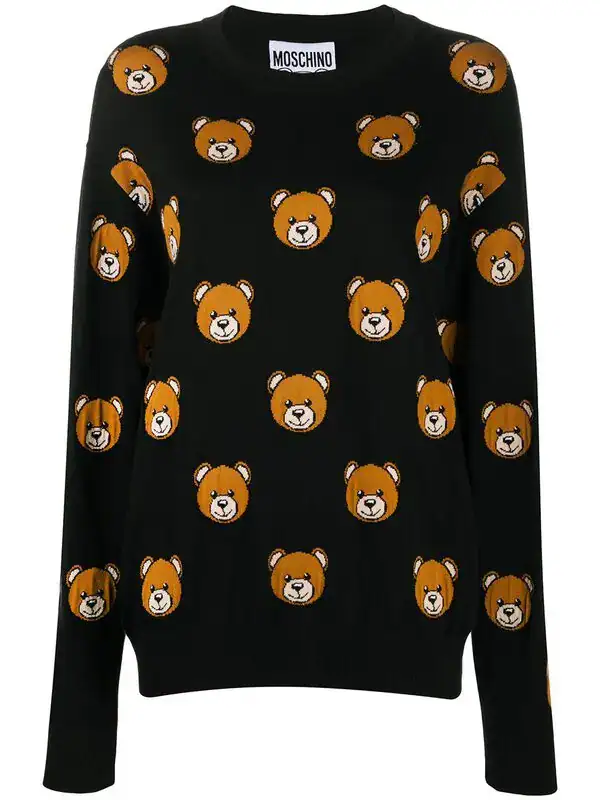 Moschino Teddy Bear Print Knitted Jumper In Black 50% Off