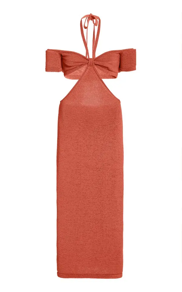 cushnie knit dress Ribbed Knit Square Neck Bodycon Sweater Dress Pink / L