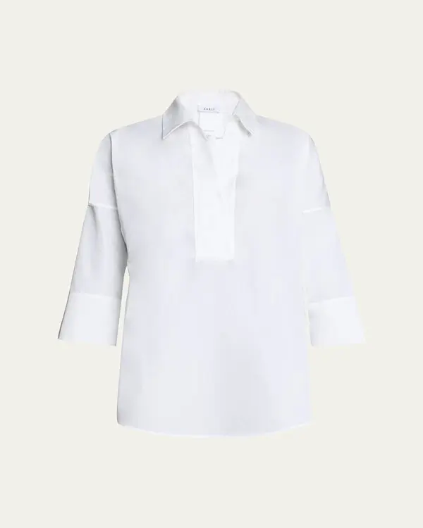 Akris Kimono-sleeve Split-neck Blouse - White
