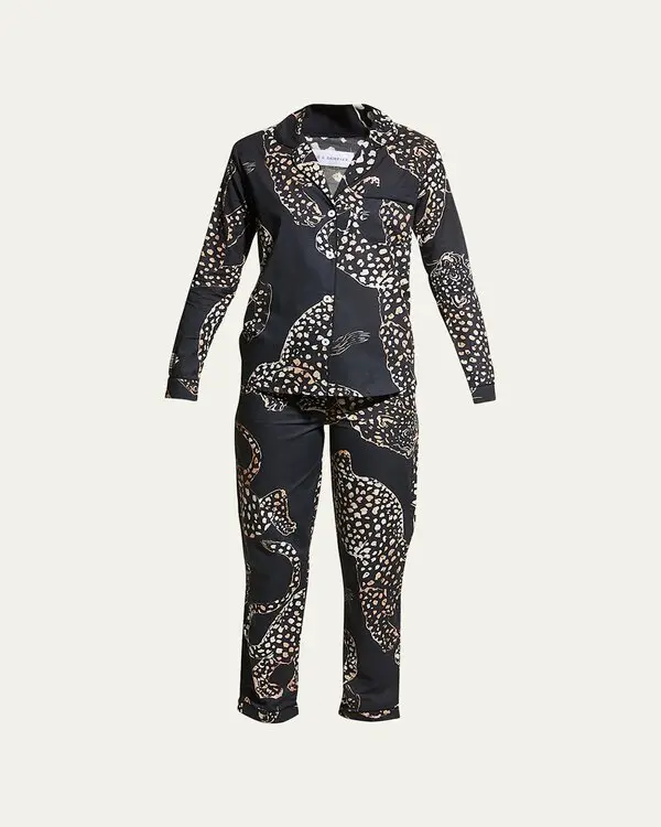 Desmond & Dempsey The Jag Print Cotton Long Pajama Set