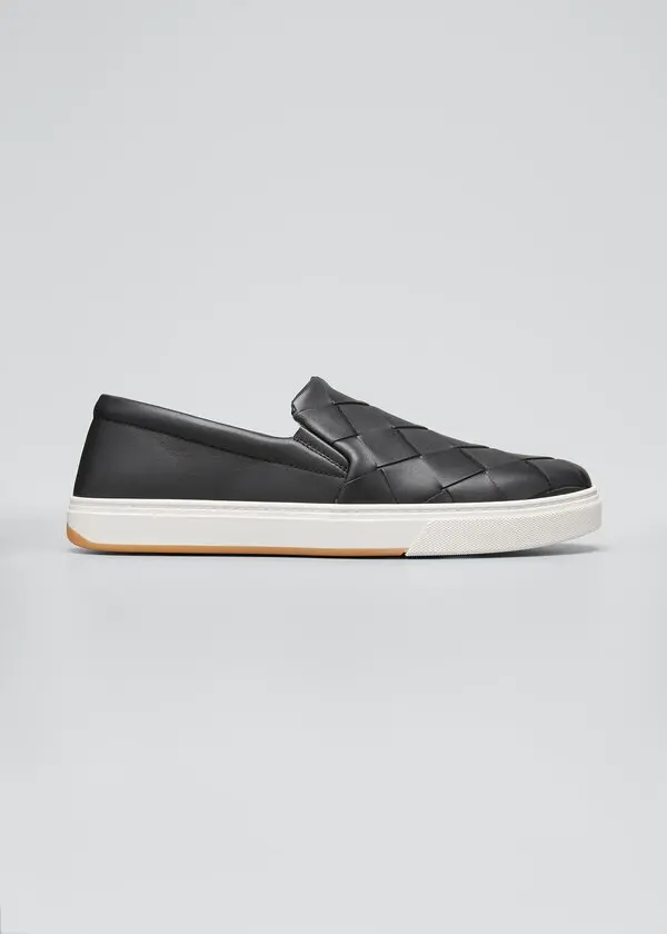 Bottega Veneta Woven Leather Slip-On Sneakers - Black