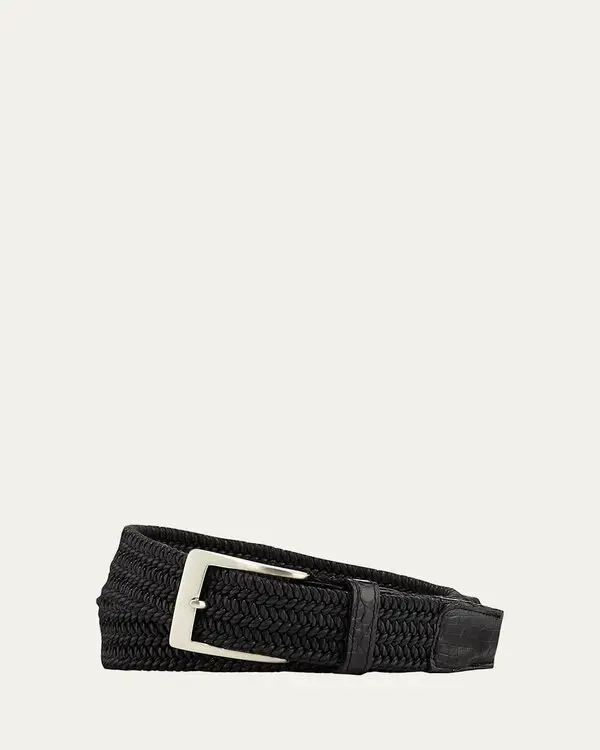 W.KLEINBERG Sport Stretch Belt With Crocodile Trim - Black