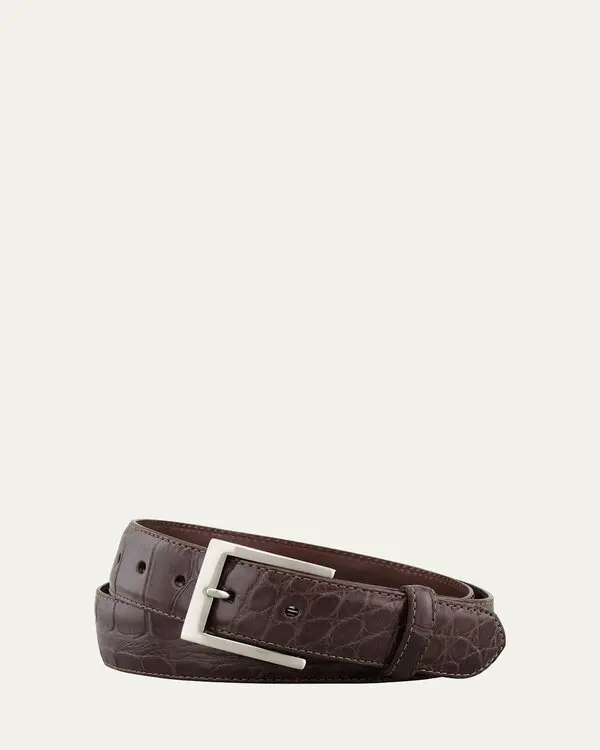 W.KLEINBERG Matte Alligator Belt With Interchangeable Buckles - Chocolate