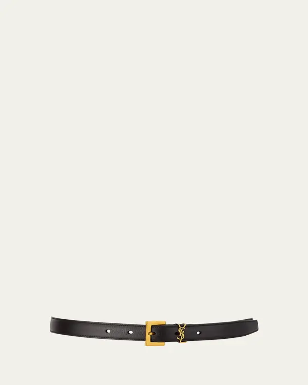 Saint Laurent Monogram Leather Belt - Black / Bronze