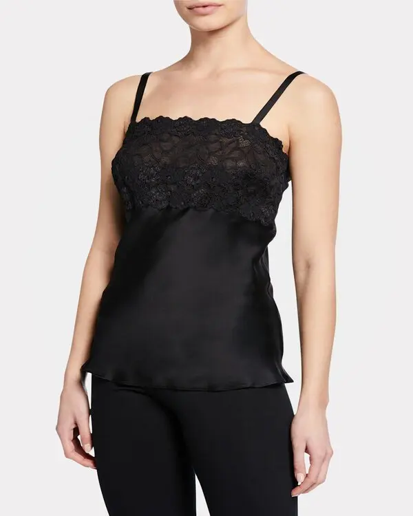 Natori Lace-top Silk Camisole - Black