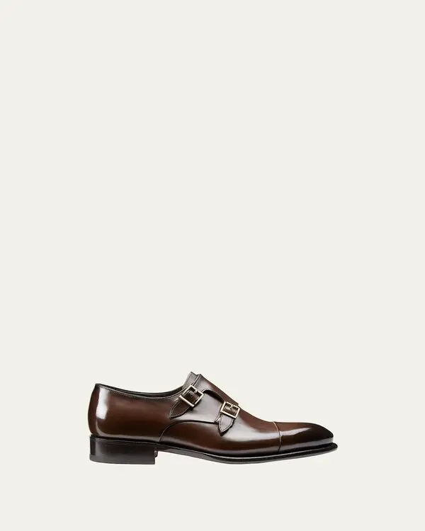 Santoni Ira Double-monk Leather Loafers - Brown