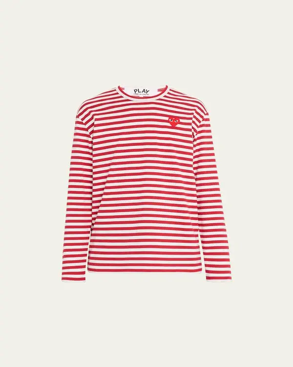 Play Comme Des Garcon Striped T-shirt With Heart - Red/white