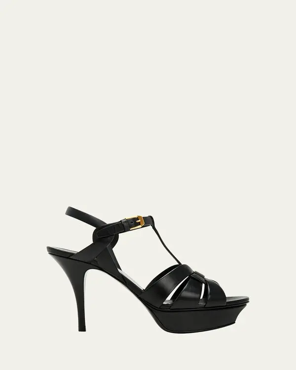 Saint Laurent Tribute Leather Platform Sandals - Black