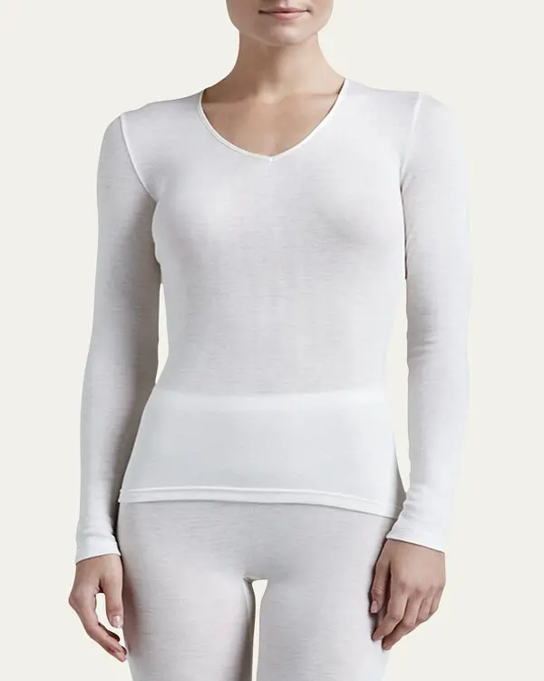 Hanro Wool & Silk Blend V-neck Top - Cygne