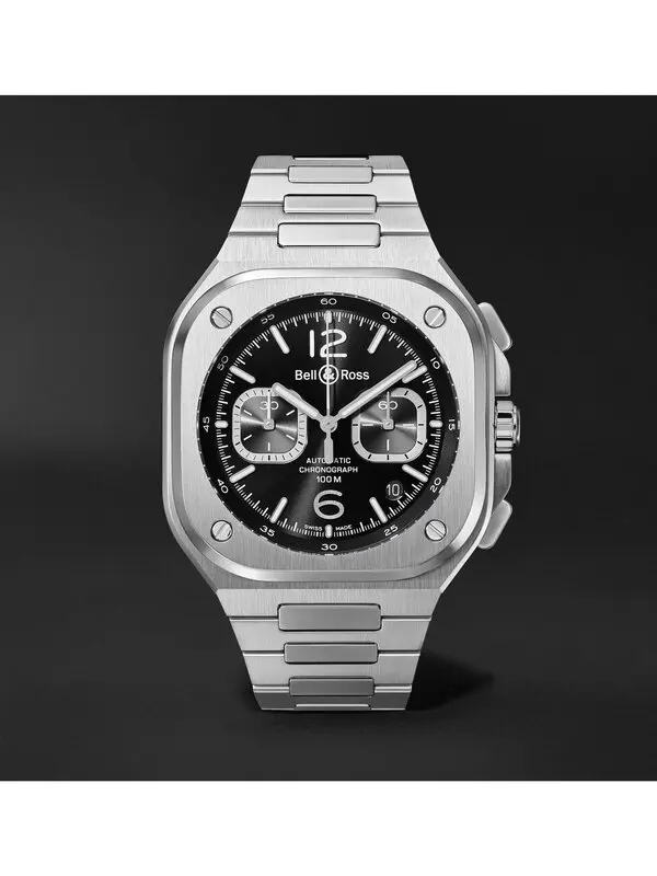 BELL & ROSS Br 05 Automatic Chronograph 42mm Stainless Steel Watch - Black