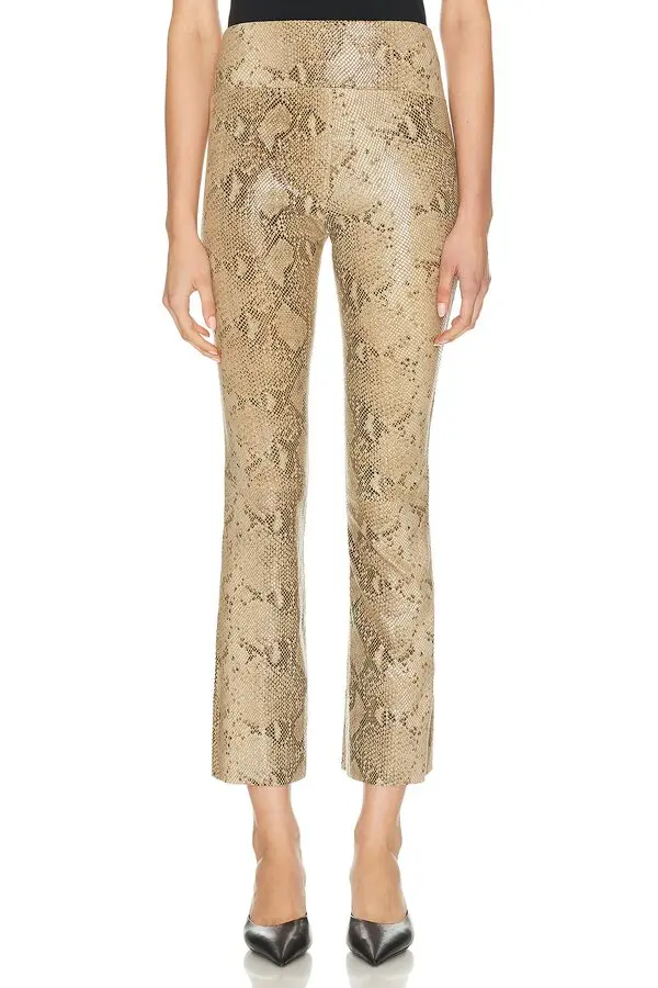 Sprwmn Ankle Flare Leg Pant In Beige - Beige Glossy Python