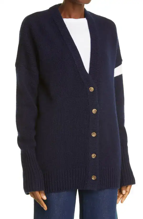 La Ligne Wool Cashmere Varsity Cardigan In Blue 61% Off