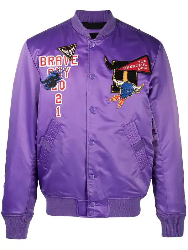 Diesel Embroidered Patches Bomber Jacket In Purple 61% Off