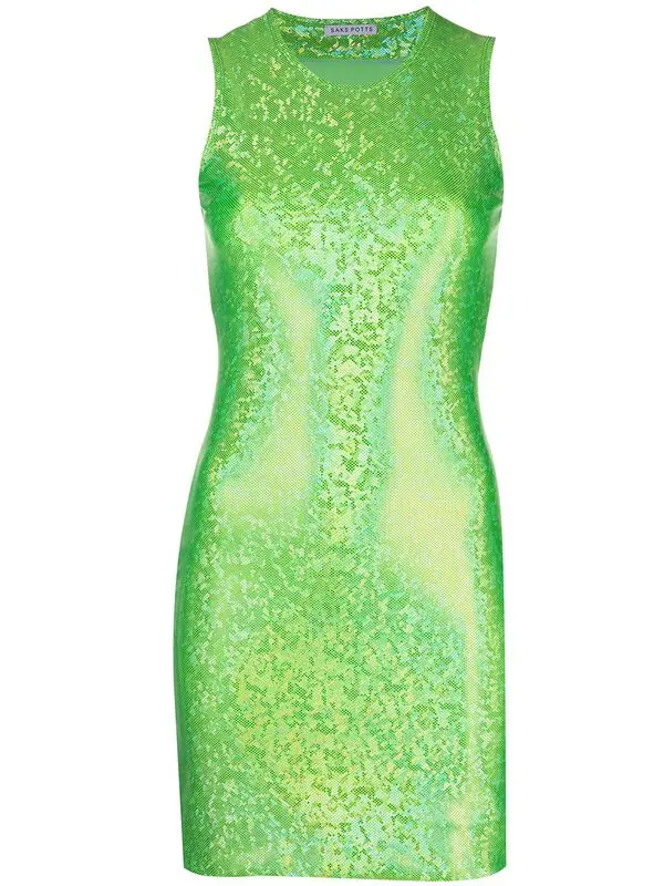 Saks Potts Metallic-Tone Sleeveless Mini Dress In Green - 10% Off |  Editorialist