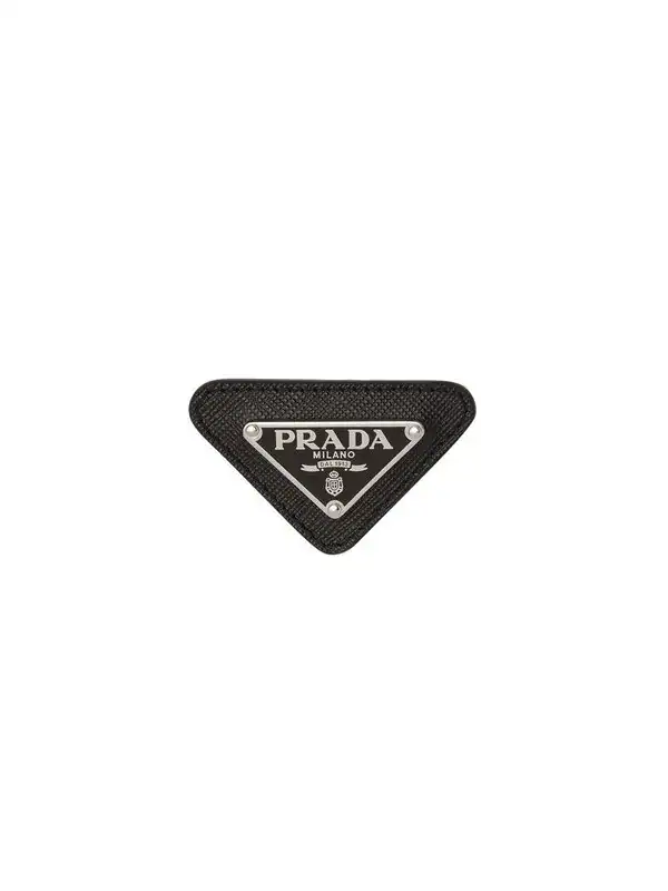 Prada Enamelled Triangular Logo Pin - Black | Editorialist