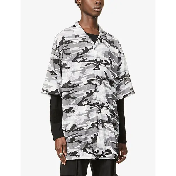 Balenciaga Happy News Camouflage-Print Oversized Mesh Shirt In