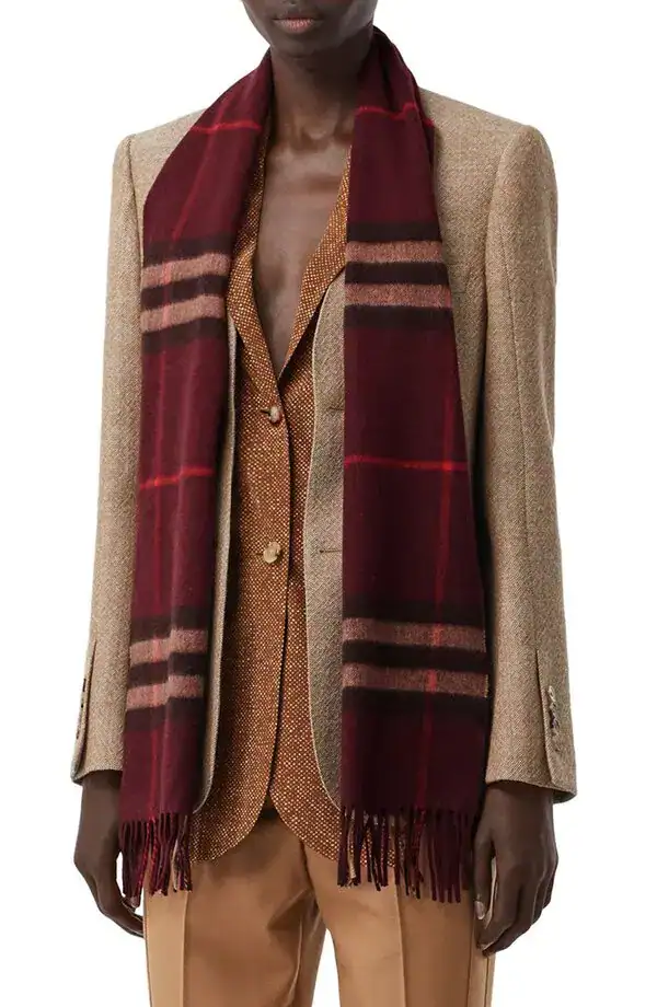 Burberry Giant Check Cashmere Scarf Burgundy Editorialist