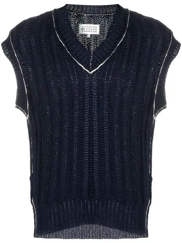 Maison Margiela Ribbed-Knit Sweater Vest In Blue - 40% Off