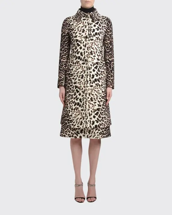 Prada Print Gabardine A-line Coat - Leopard | Editorialist
