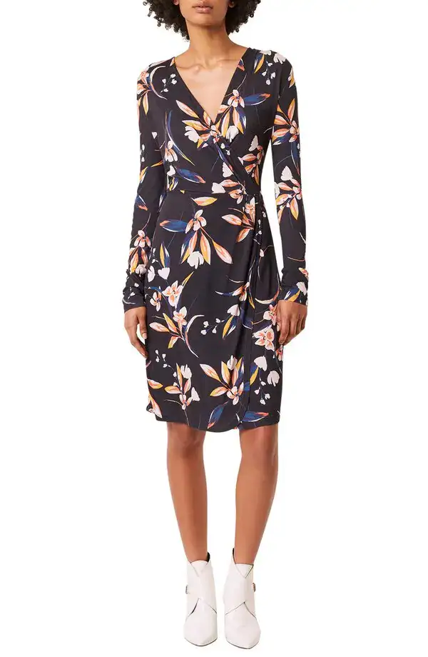 French Connection Raquel Floral Long Sleeve Faux Wrap Dress - Utility Blue  Multi | Editorialist