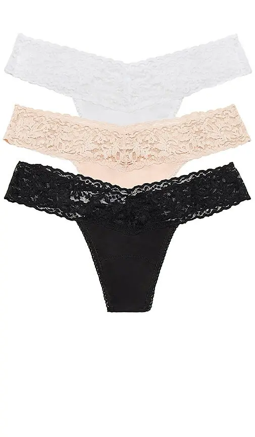Hanky Panky Organic Cotton 3 Pack Low Rise Thongs In Black & White - Black & White & Chai