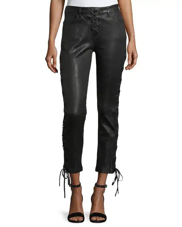 Frame Outnet Leather Trousers Frame Lace-Up Crop Lamb Leather