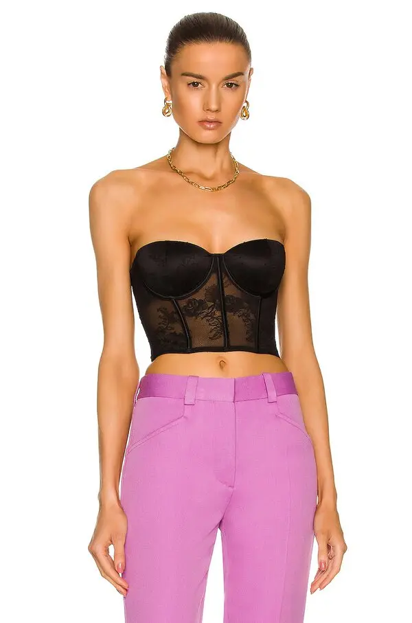 Fleur Du Mal Bouquet Lace Strapless Bustier Top - Black