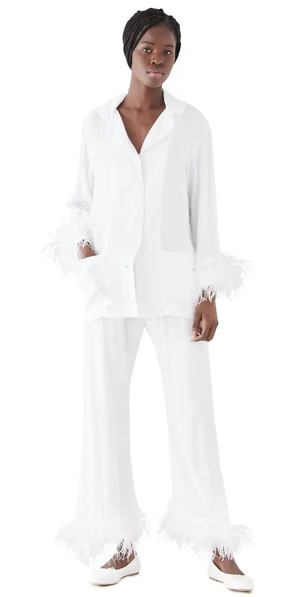 Sleeper Pajama Set With Feathers - White/white