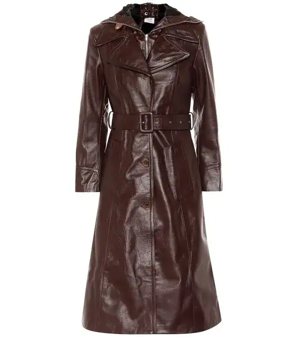 Vetements Hooded Leather Trench Coat In Brown 30% Off Editorialist