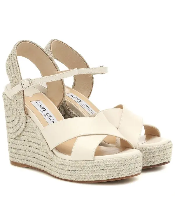 JIMMY CHOO Dellena 100 Leather-trimmed Espadrilles - Neutrals