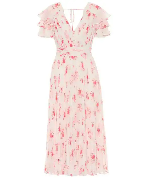 Self-Portrait Floral Chiffon Midi Dress In Red - 40% Off