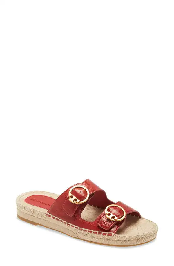 Tory Burch Selby Two-Band Espadrille Slide Sandal In Poinsettia
