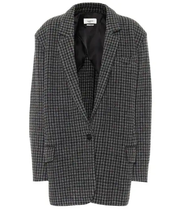 Isabel Marant éToile Kaito Houndstooth Virgin-Wool Blazer In Grey