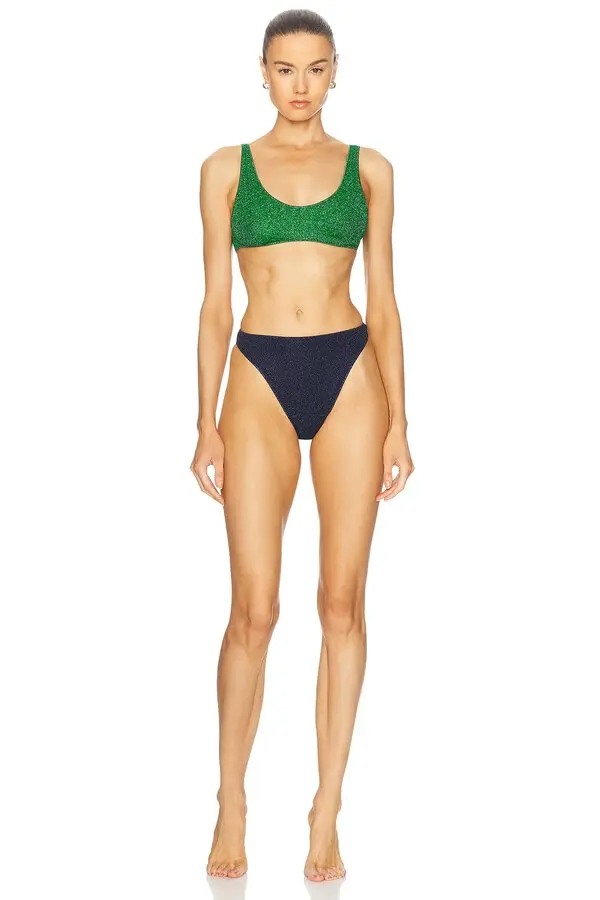 Oseree Lumiere 90s Sporty Bikini Set - Emerald Green & Night Blue