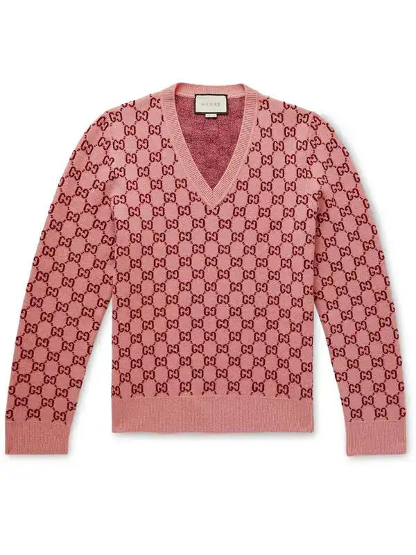 Gucci Logo-Jacquard Wool And Cashmere-Blend Sweater - Pink