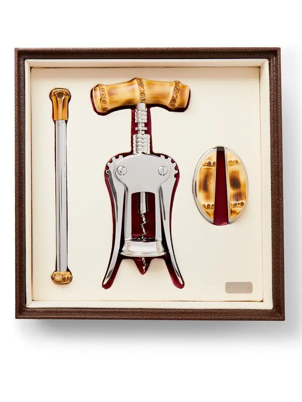 LORENZI MILANO Bamboo And Chrome-plated Wine Set