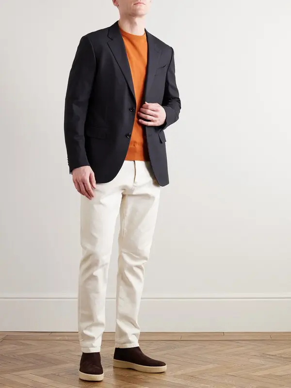 Zegna Navy 10-pocket Stretch Wool And Silk-blend Blazer