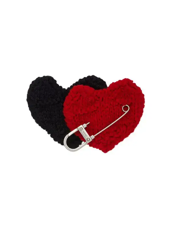 Prada Safety Pin Hearts Brooch - Black | Editorialist