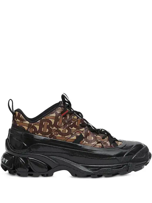 Burberry Aruther Ankle Monagram Boots Size 44 Burberry Black Mesh And Leopard Print Satin Arthur Low Top  main image 2