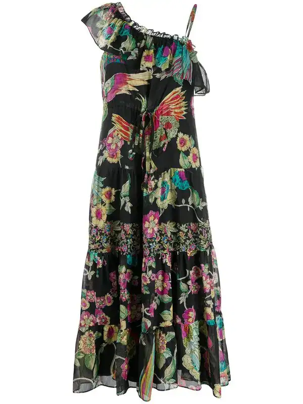 Red Valentino One Shoulder Bird Print Dress In Black 44% Off
