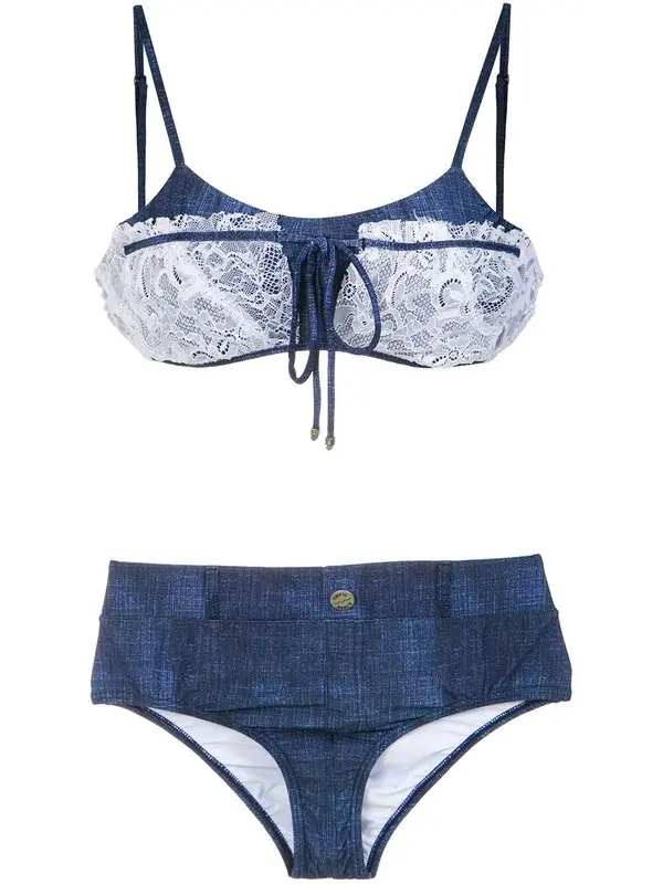 AMIR SLAMA Lace Applique Denim Bikini Set