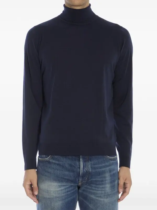 John Smedley Roll Neck Jumper - Blue
