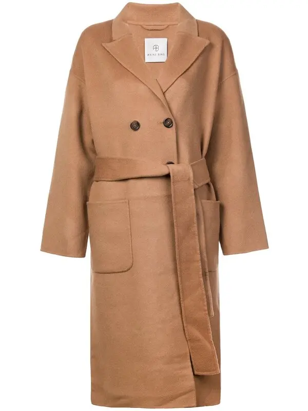 ANINE BING Dylan Belted Double-breasted Coat - Neutrals