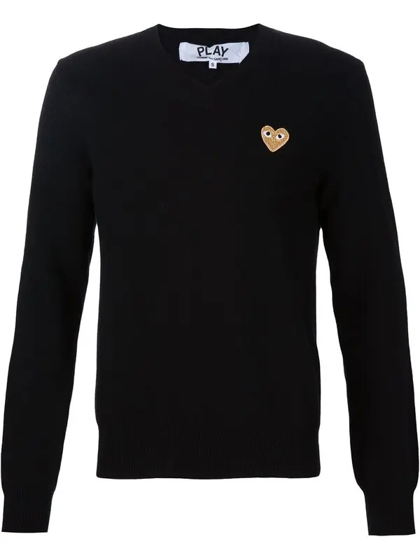 Play Comme Des Garcon Embroidered Heart Jumper - Black