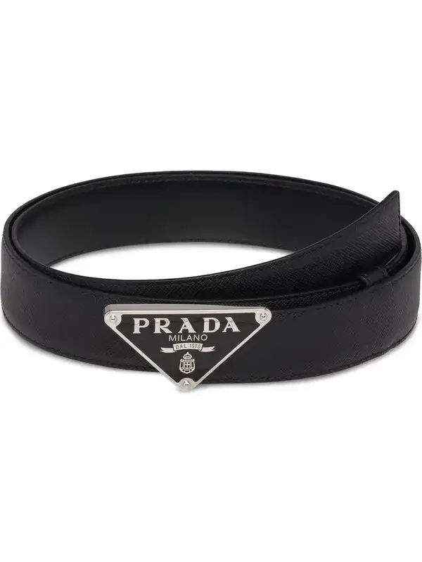 Prada Triangle Logo Belt - Black | Editorialist