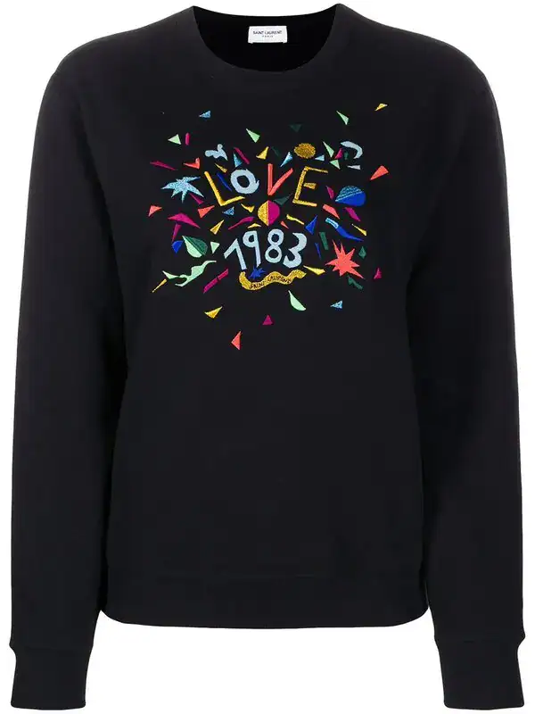 Saint Laurent Love 1983 Embroidered Sweatshirt Black Editorialist